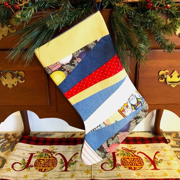 Handmade | Holiday | Handmade Patchwork Christmas Stocking Farmhouse ...